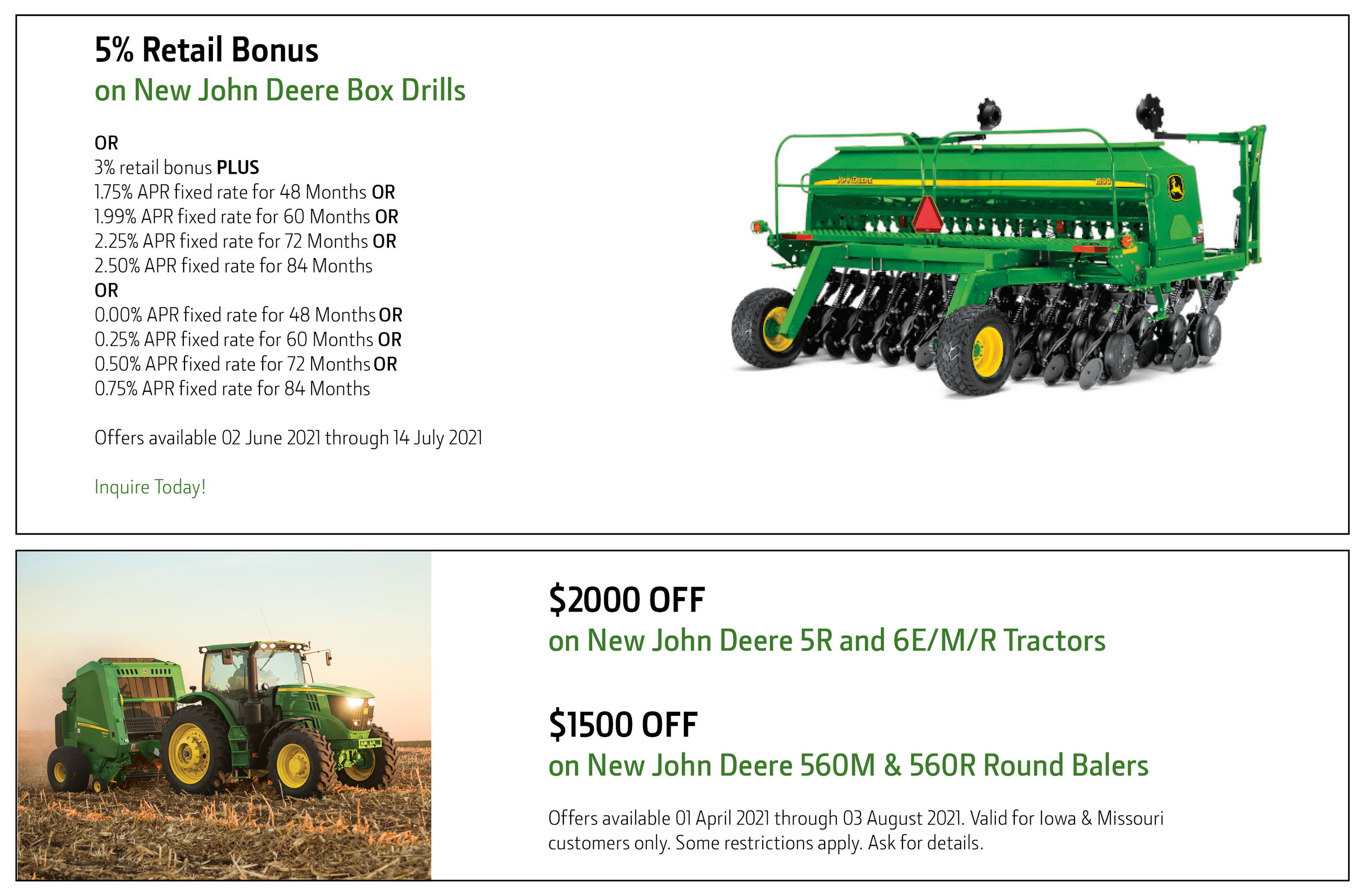 John Deere Equipment Promos | Davenport, IA | Sinclair Tractors